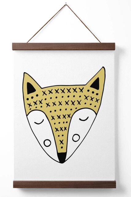 Cute Yellow Fox Scandi Animal Poster with Walnut Hanger by Debenhams ...