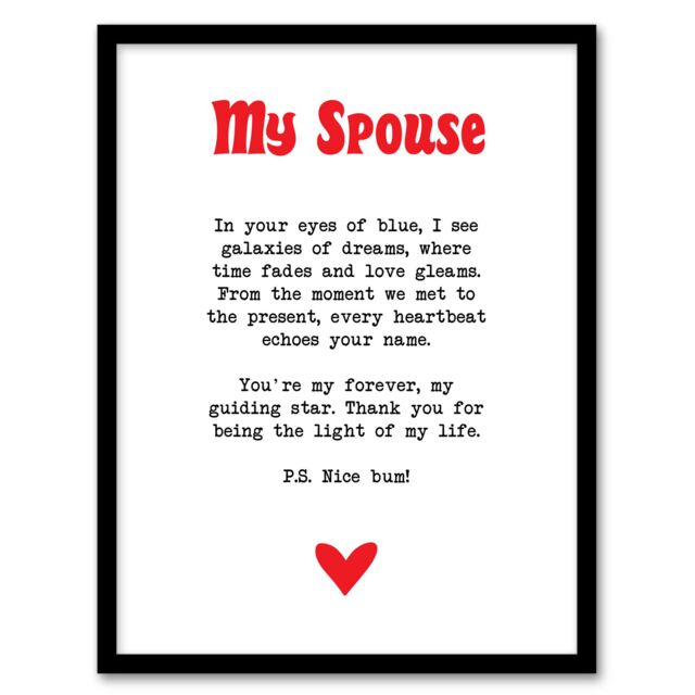 "Artery8 Love Poem Blue Eyes Spouse Romantic Poetry Fun Framed Art ...