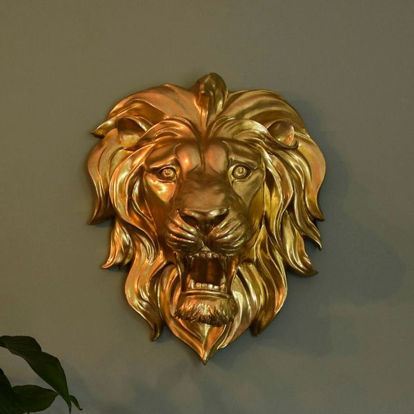 Large Roaring Lion Wall Head - Gold by Debenhams | ufurnish.com