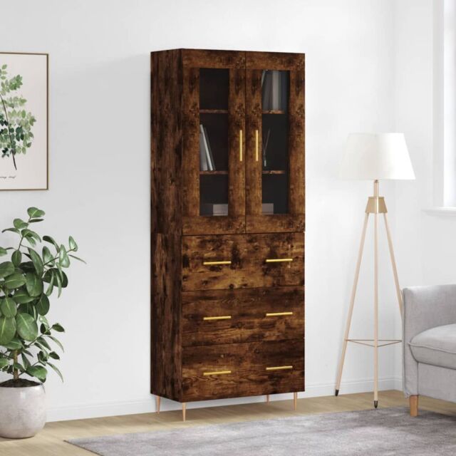 Highboard Smoked Oak 69.5x34x180 cm Engineered Wood by Debenhams ...