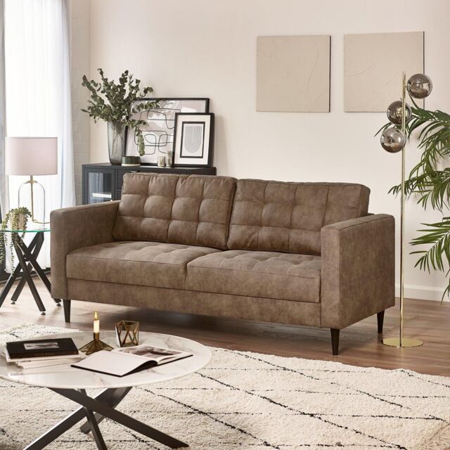 Jade Brown Faux Leather 3 Seater Sofa by Debenhams | ufurnish.com