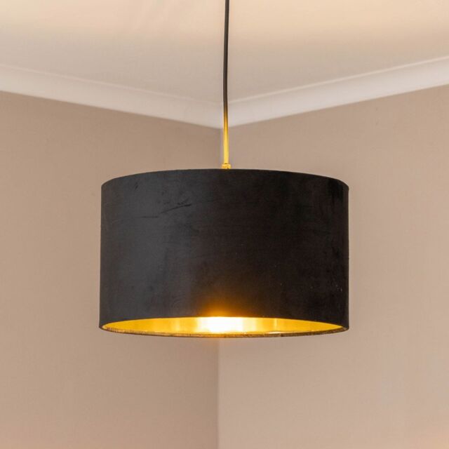 Reni Black Velvet with Gold Inner Easy Fit Ceiling Lamp Shade and Bulb ...