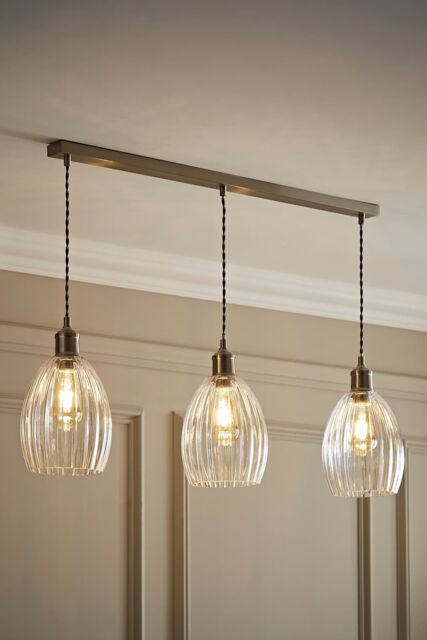 Cheltenham Clear Ribbed Glass Dome 3 Drop Bar Diner Ceiling Light by ...