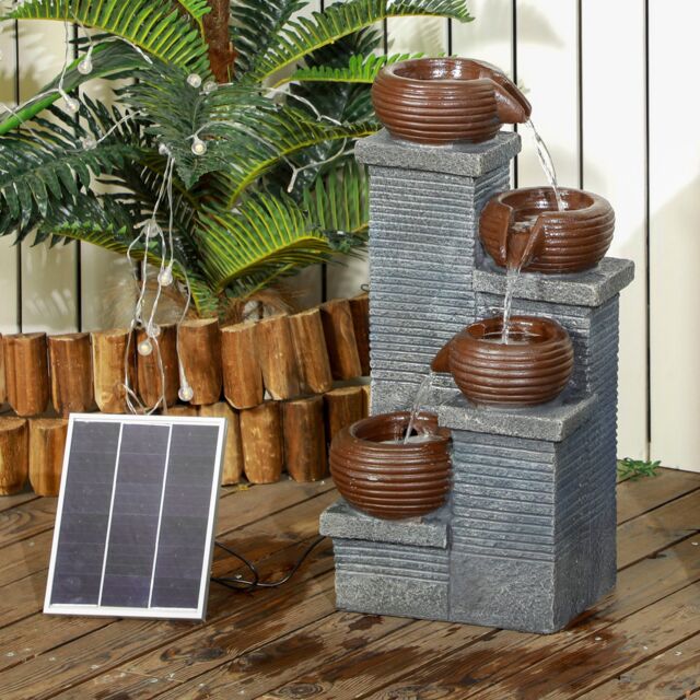 Solar Water Feature 4 Tier Cascade Water Fountain with LED Lights by ...