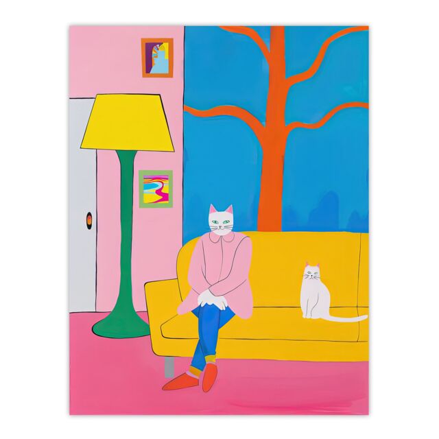 "Artery8 Wall Art Print Cat Lover Furry World Vibrant Family Portrait ...
