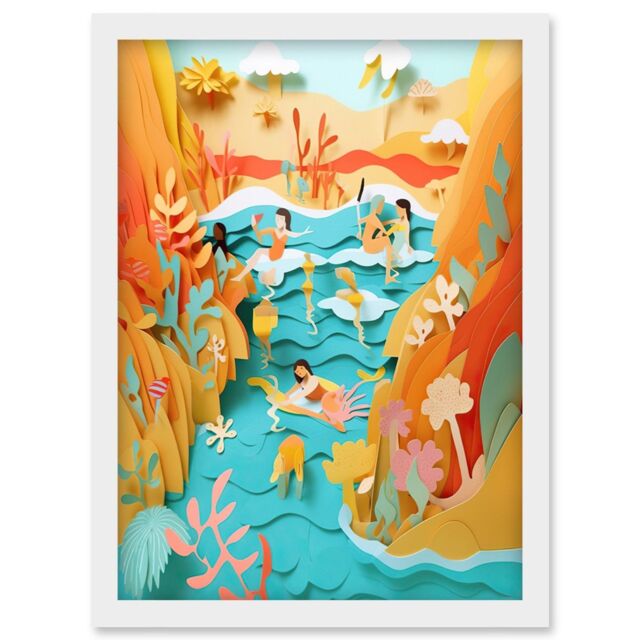 Paper Kirigami Holiday Swim at Exotic Beach Cove Artwork Framed Wall ...