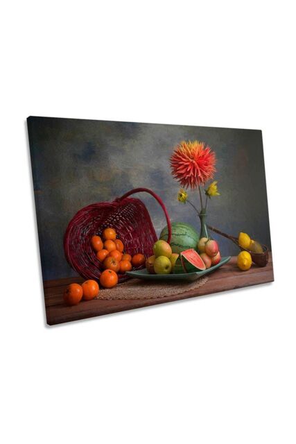 Fruit Basket Still Life Kitchen Canvas Wall Art Picture Print by ...