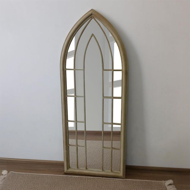 Large Antique Cream Arched Metal Frame Window Garden Wall Mirror 153 x ...