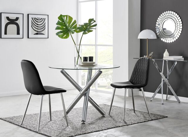 FurnitureboxUK Selina Round Glass Chrome Leg Dining Table & Corona ...