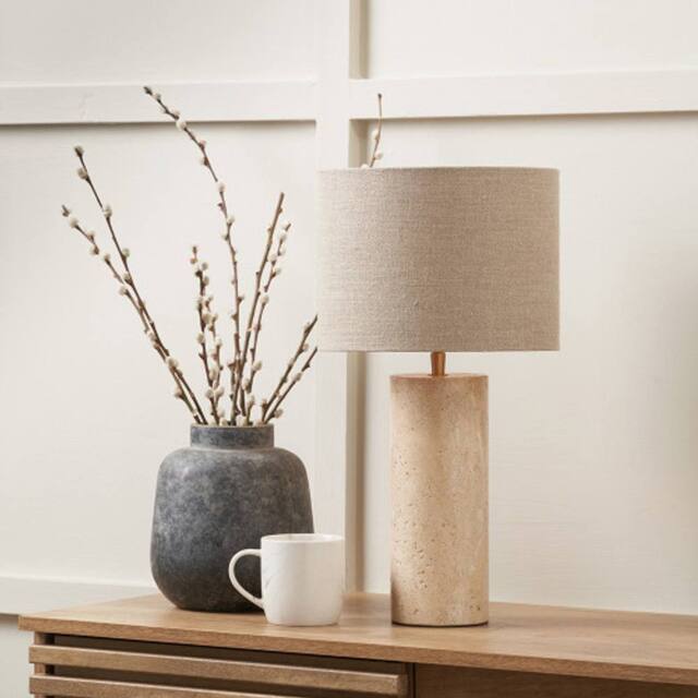 Ruma Limestone Cylinder Table Lamp with Hessian Shade in Natural by ...