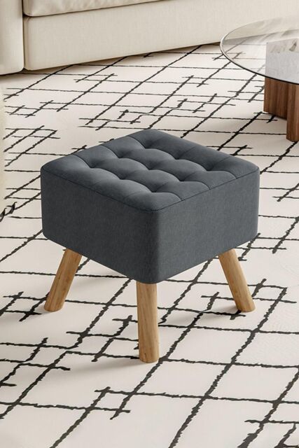 Dark Grey Linen Padded Wooden Leg Square Footstool by Debenhams ...