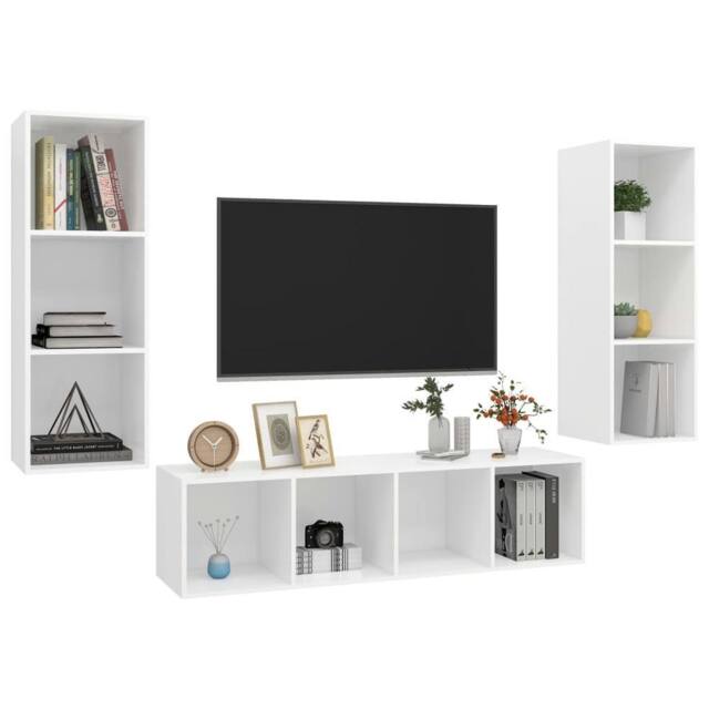 Berkfield Home Practical 3 Piece TV Cabinet Set White Engineered Wood ...
