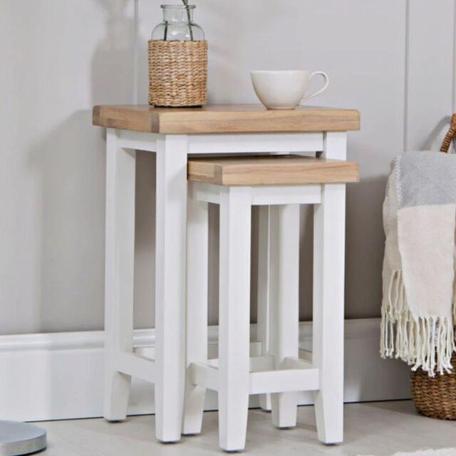 Nest Of 2 Side Lamp Tables Solid Oak Veneer Fully Assembled Furniture ...