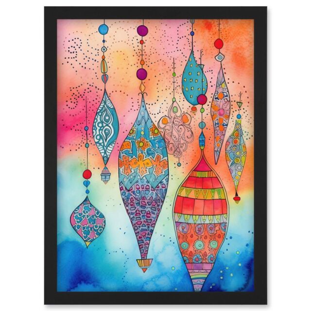 Eid Lanterns Islam Folk Art Artwork Framed Wall Art Print A4 by ...