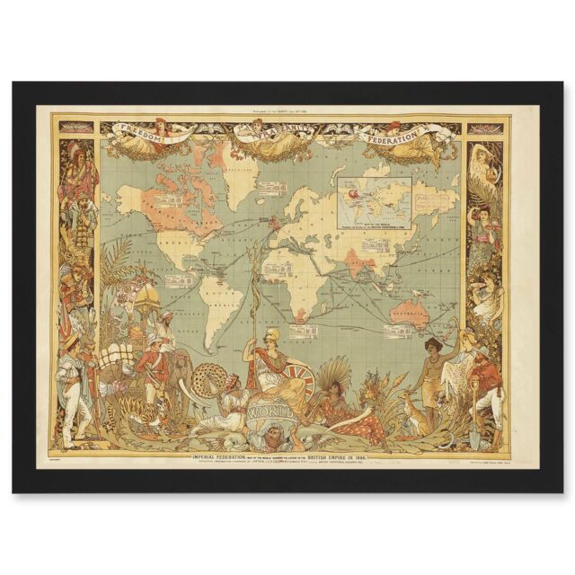 Maps British Empire 1886 Imperial Illustrated People World A4 Artwork ...