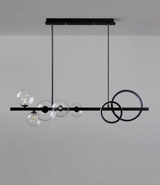 LED Dining Table Chandelier Height-Adjustable Black Ceiling Light by ...