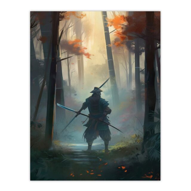 Wall Art Print Samurai Master Practicing Martial Arts Concept Painting ...