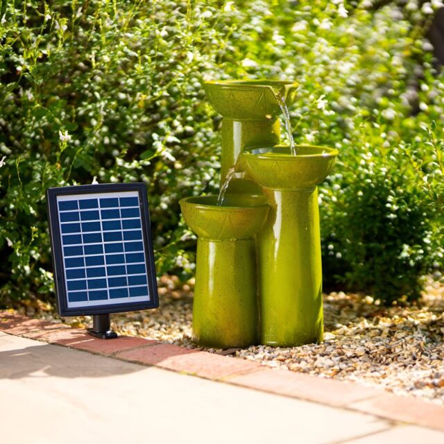 Solar Green Pouring Cascading Water Feature Battery Backup Lights 40cm ...