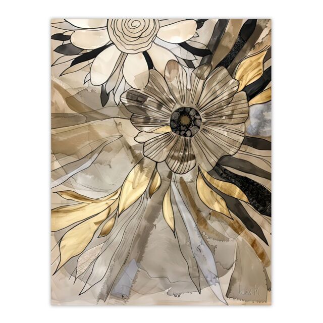 "Artery8 Earthy Abstract Floral Line Drawing Wildflowers Wall Art Print ...