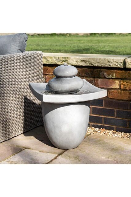Garden Water Feature With Lights, Outdoor 2 Tier Basin Water Fountain ...