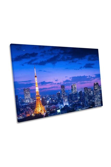 "CanvasGeeks Tokyo Night View Asia City Skyline Blue Canvas Wall Art ...