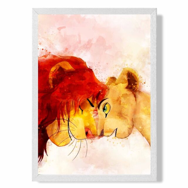 ARTZE Simba & Nala Watercolour Lion King Framed Print SIZE: A2 with ...