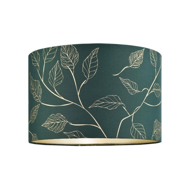 Modern Forest Green Cotton Fabric Drum Lamp Shade with Gold Foil Floral ...