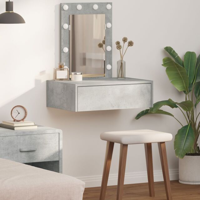 Wall Hanging Dressing Table with LED Lights Concrete Grey by Debenhams | ufurnish.com