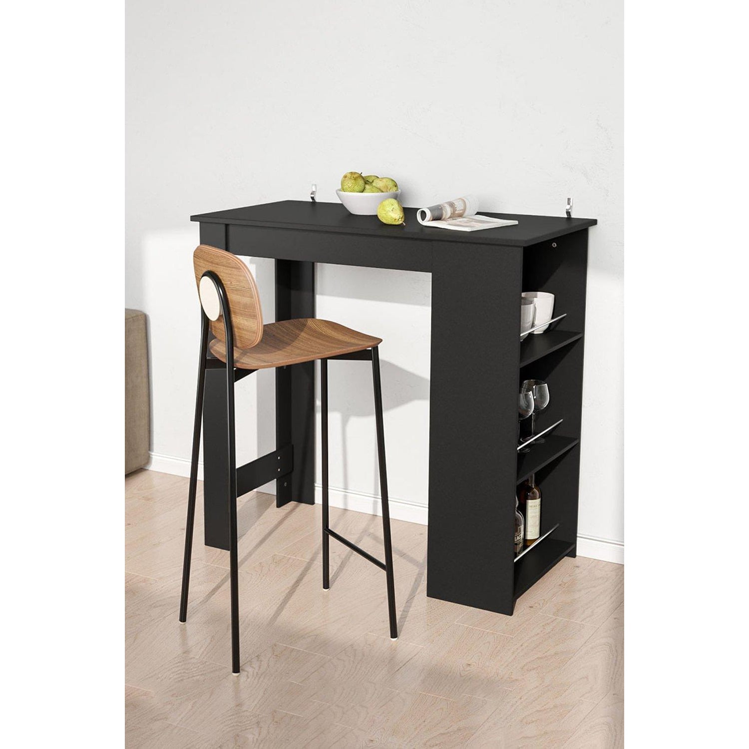Modern Chipboard Bar Table with 3-tier Storage Shelves by Debenhams ...