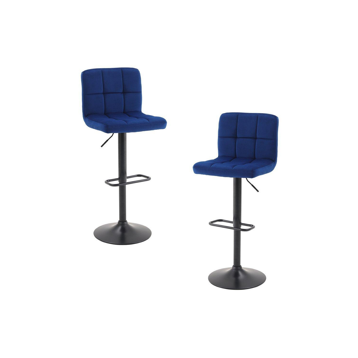 2 Pcs Blue Velvet Grid Upholstery Bar Stools with Low Backrest by ...