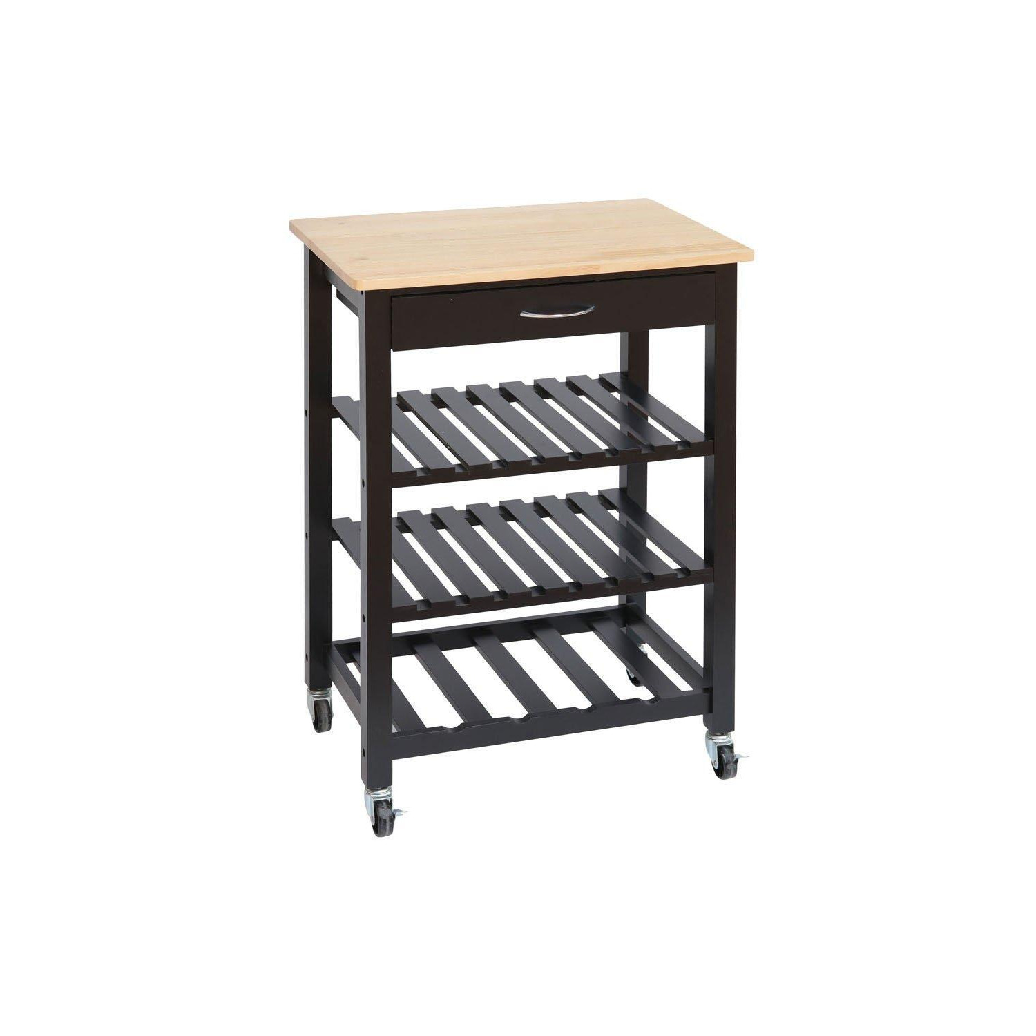 Black 4 Tier Modern Wooden Kitchen Trolley with Drawer & Wine Rack by ...