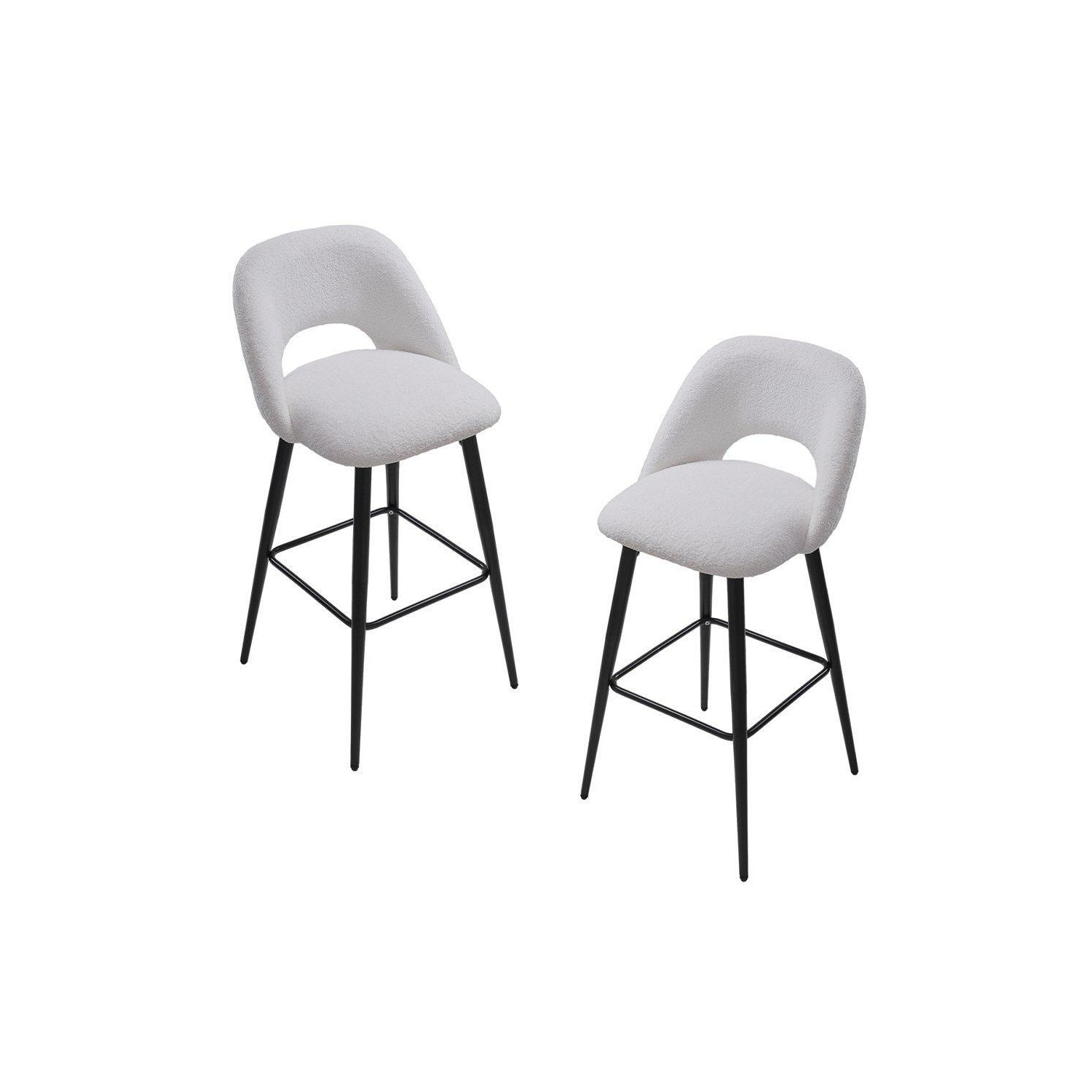2Pcs Chic White Teddy Velvet Upholstered Breakfast Bar Stool by ...