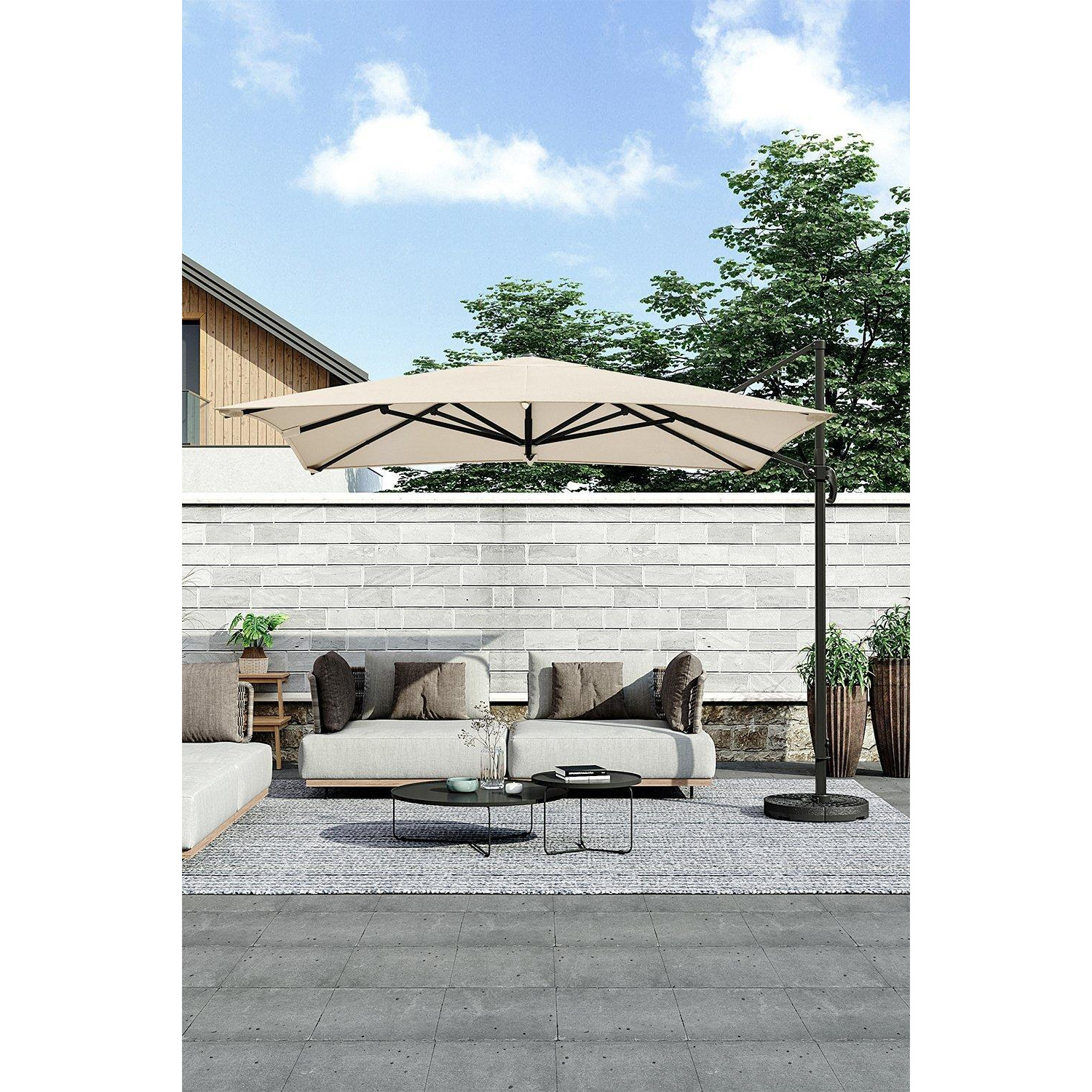 3m x 3m Large Rotating Cantilever Garden Parasol with Fillable Base by ...