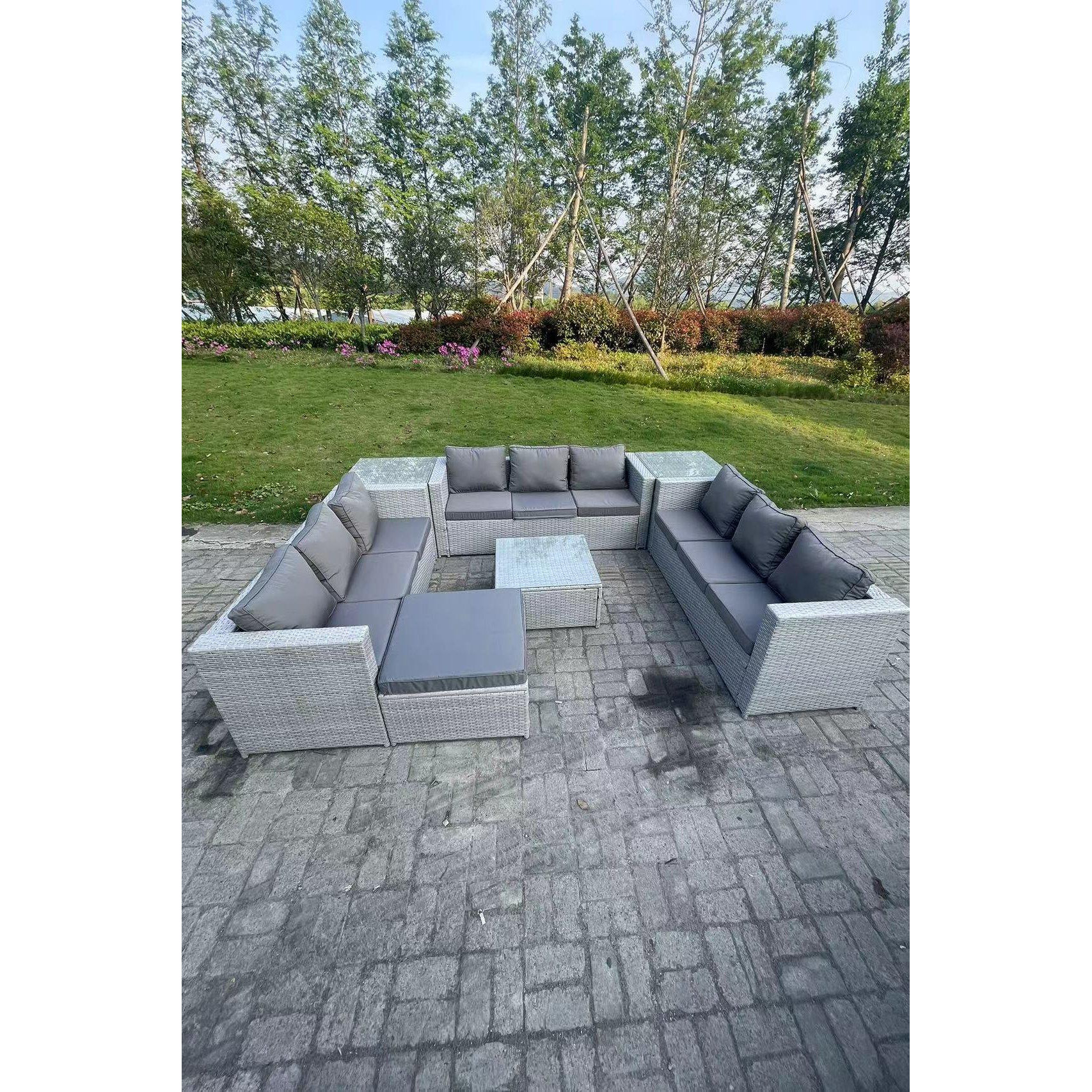 10 Seater Wicker Light Grey Lounge Rattan Sofa Set Outdoor Garden ...
