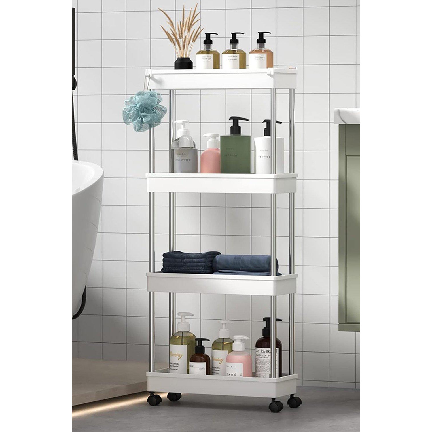 4 Tiers Shelf Trolley Cart Storage Rack Organizer with Wheels Hooks for ...