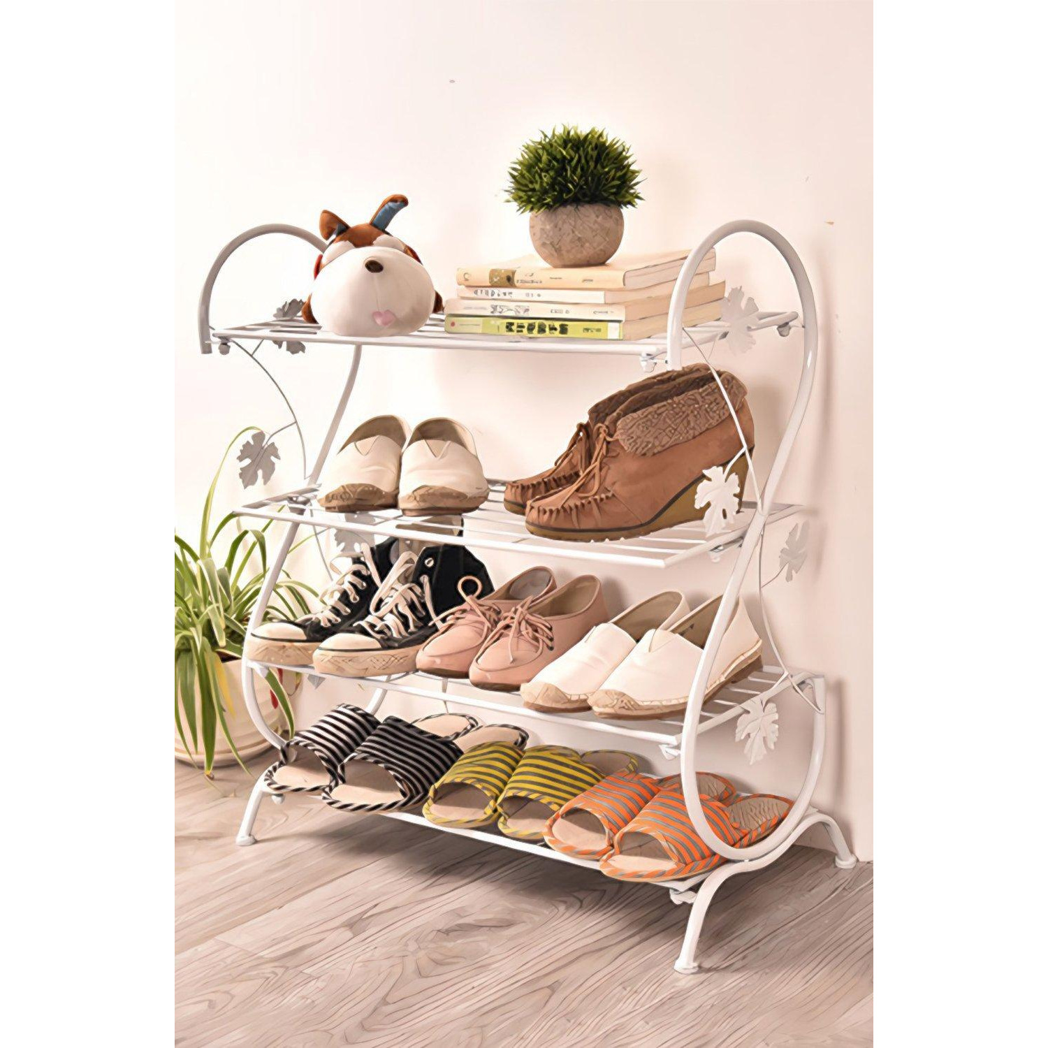 4-Tier White Metal S-Shape Vintage Shoe Rack by Debenhams | ufurnish.com