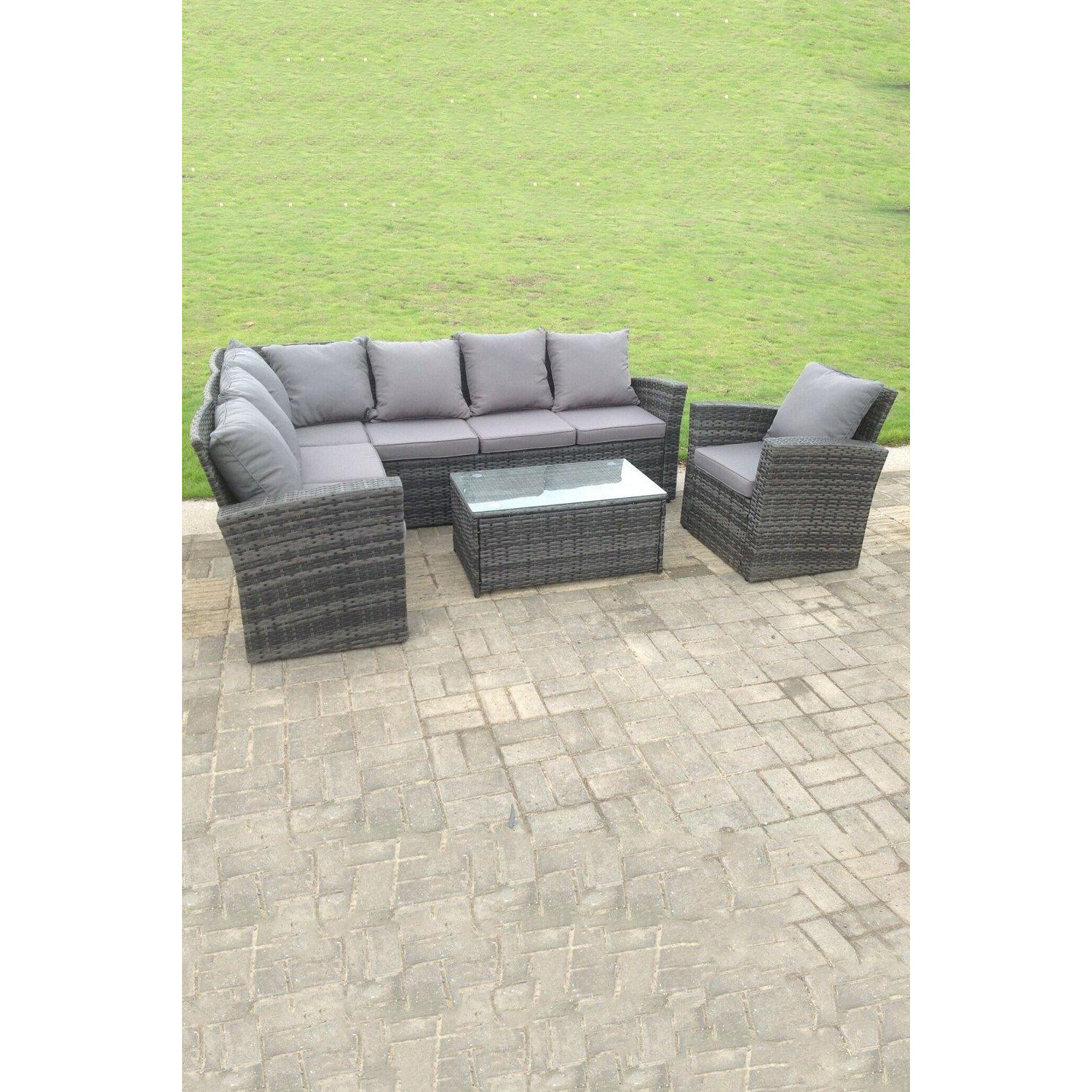 High Back Rattan Corner Sofa Set Oblong Coffee Table Outdoor Furniture ...
