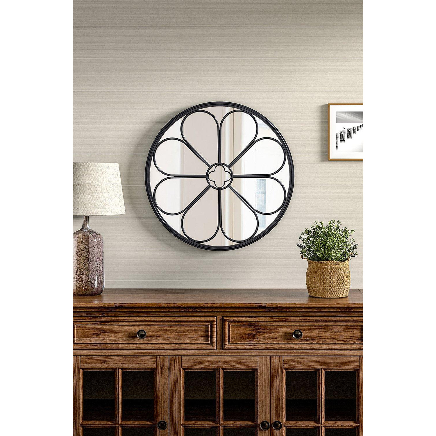 D50cm Contemporary Round Floral Accent Mirror by Debenhams | ufurnish.com