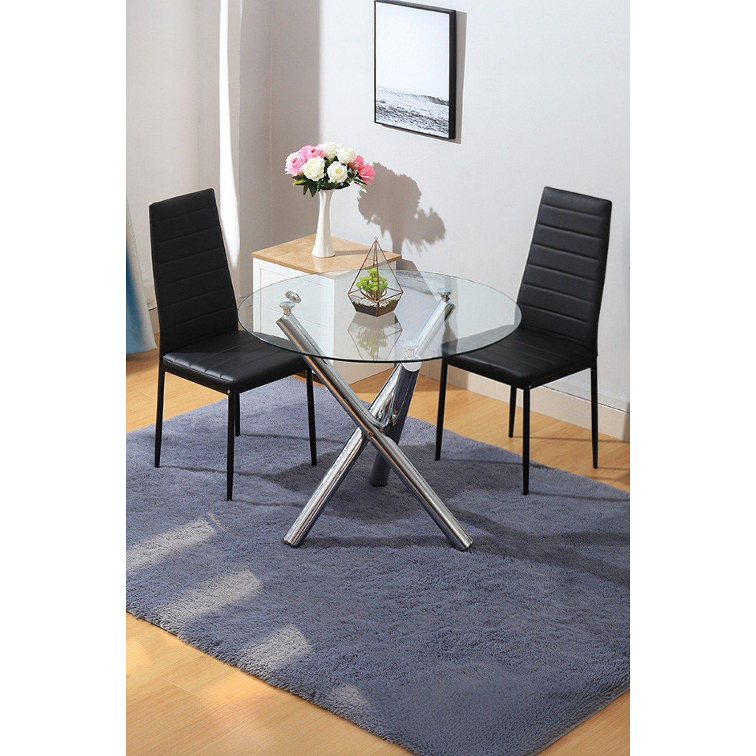 3-Piece Dining Table Set of Modern Faux Leather Dining Chairs and ...
