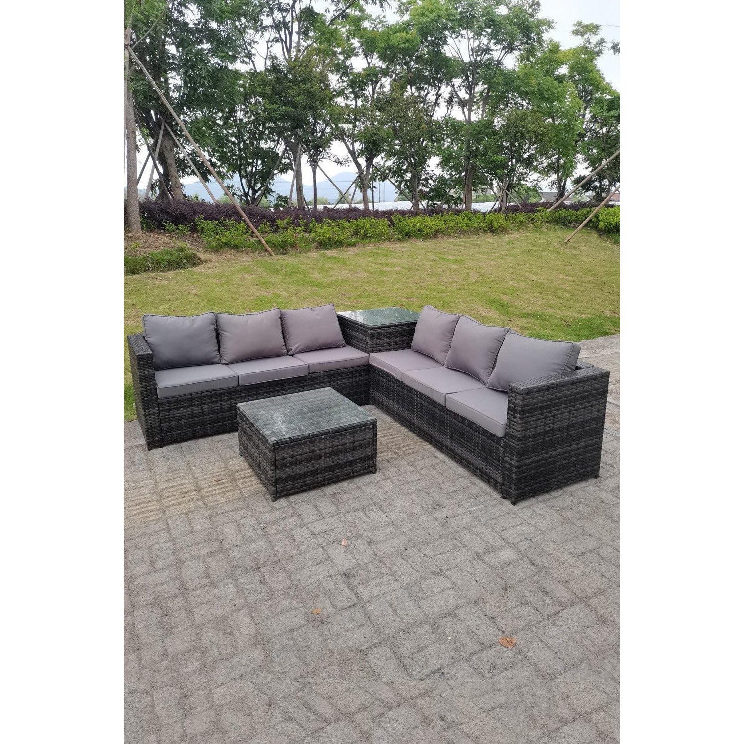 Dark mixed Grey Outdoor Rattan Garden Furniture Set Corner Sofa 2 ...