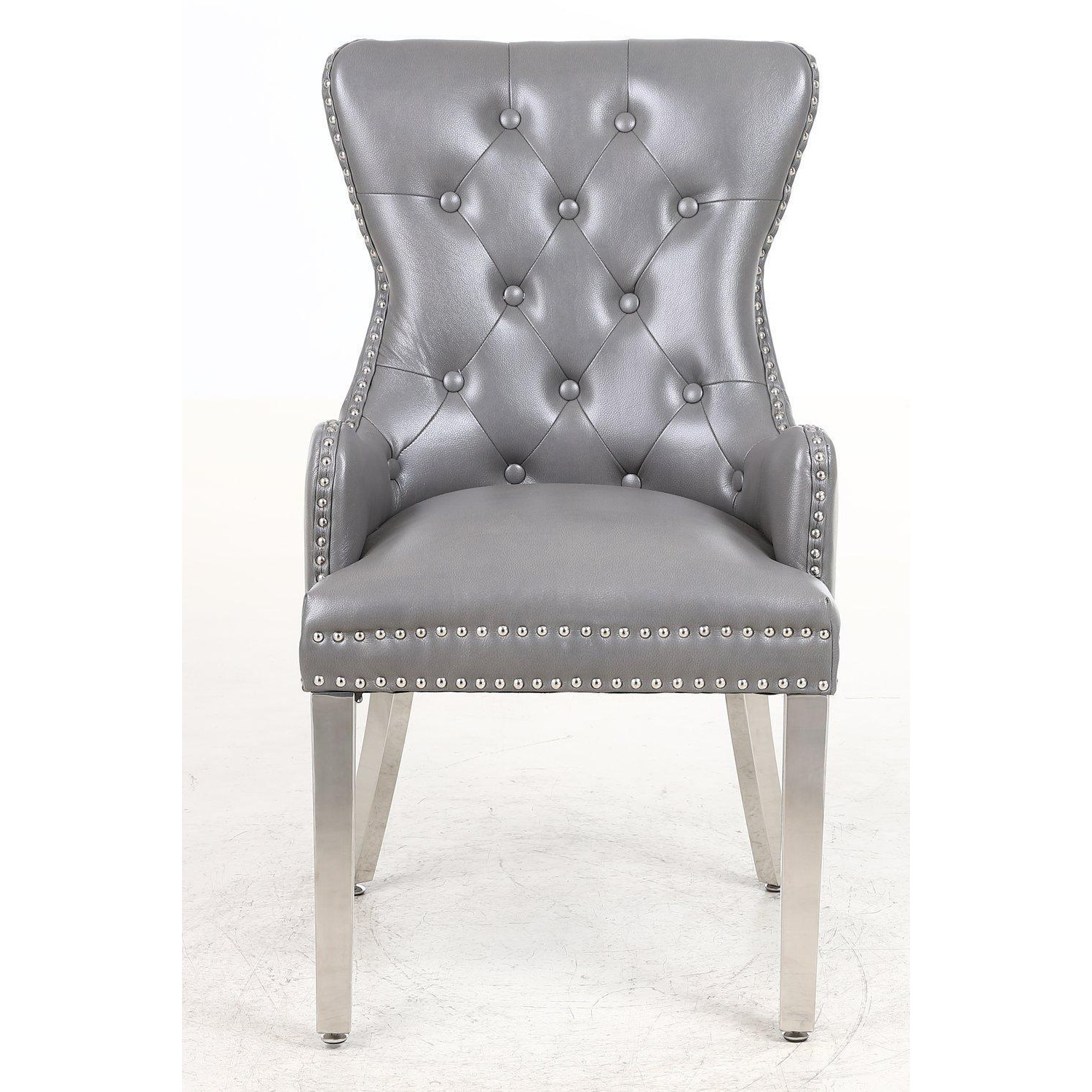 A Pair (x2) Leather Aire Studs Dining Chairs with Chrome Legs by ...