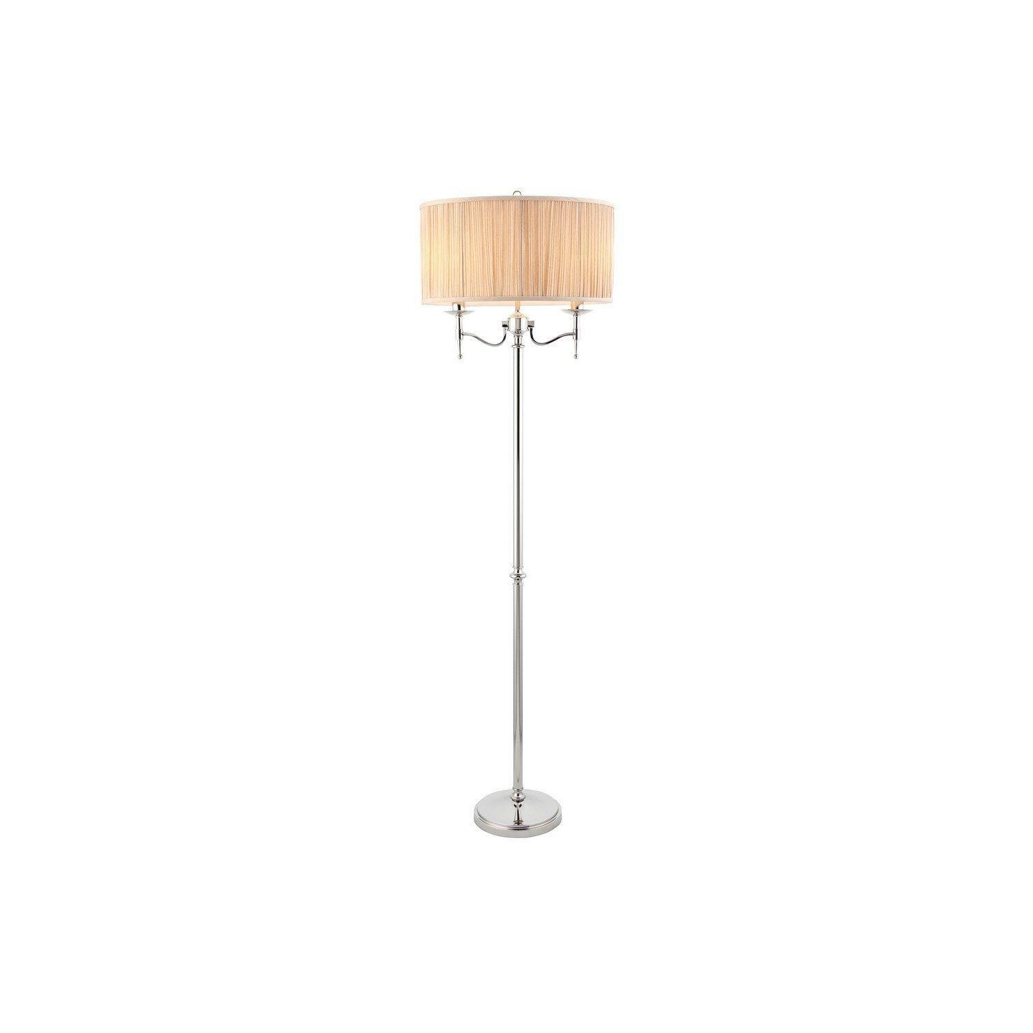 Stanford 2 Light Floor Lamp Polished Nickel Plate with Beige Shade E14 ...