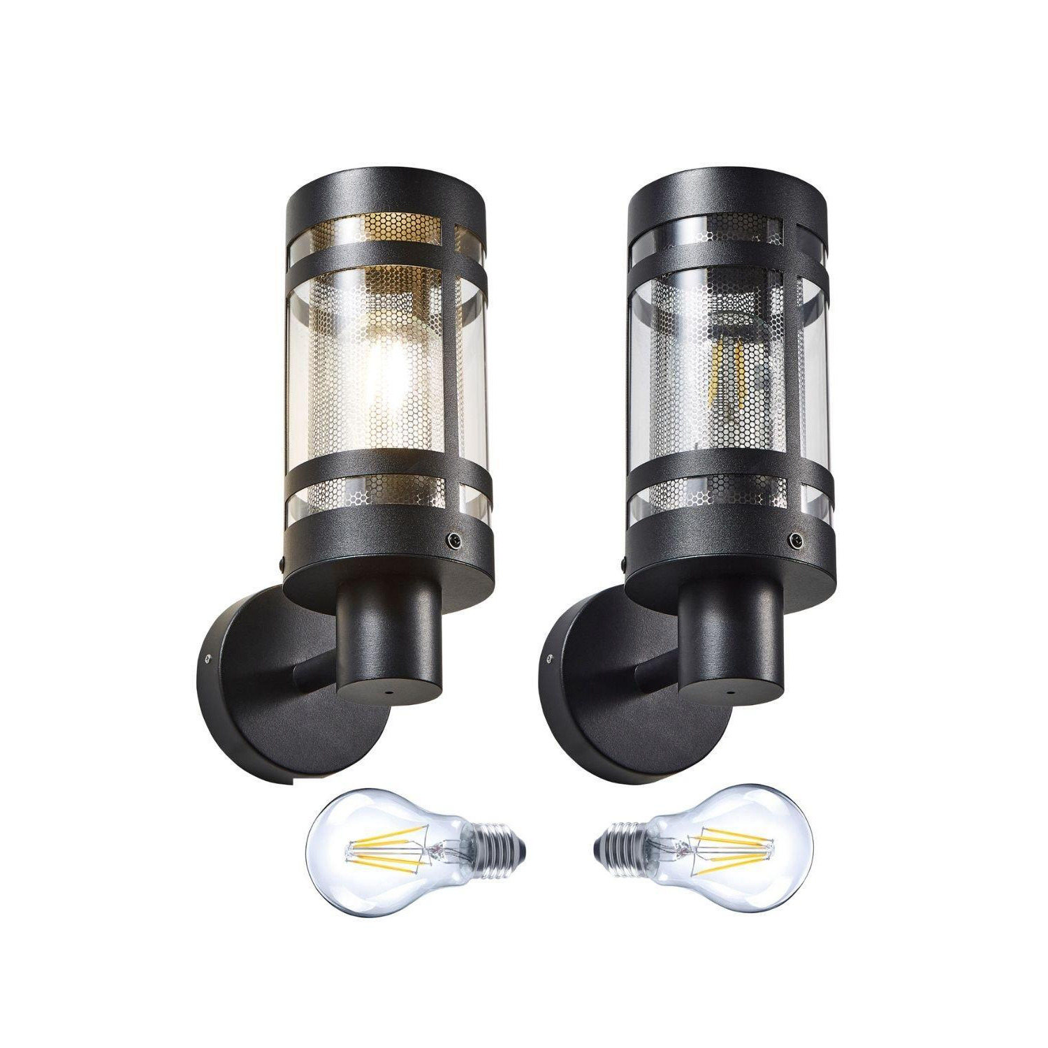 Black Lantern Wall Lights Mains Powered with Stainless Steel Mesh ...