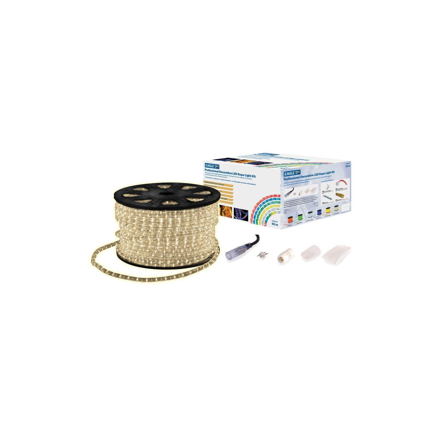 Static LED Rope Light Kit With Wiring Accessories Kit 90m Ice White by ...
