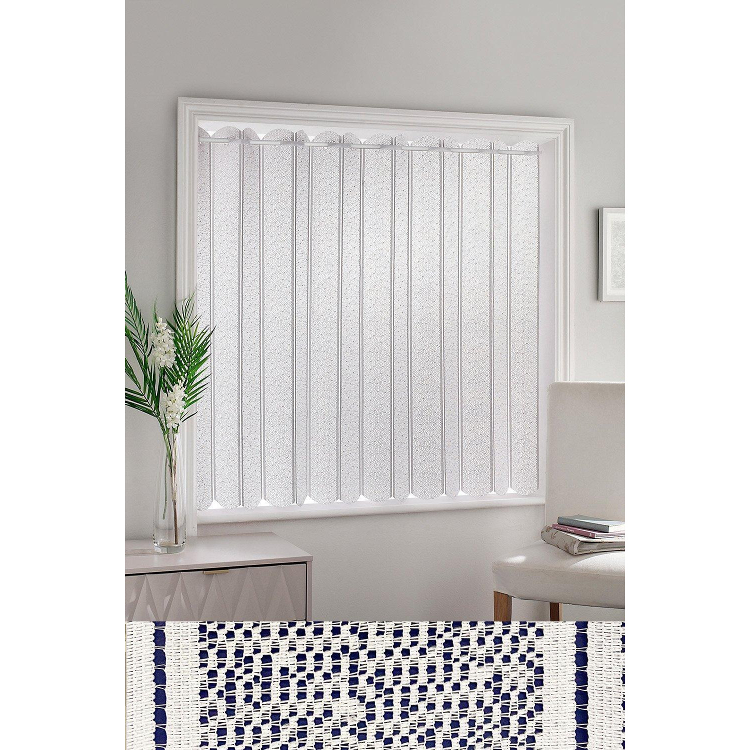 White Plain Textured Voile Louvre Vertical Pleated Window Blind Panel ...