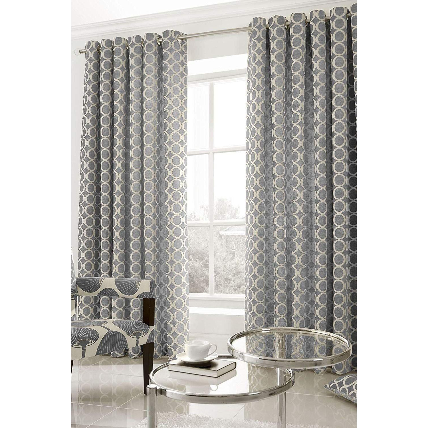 Oh Geometric Chenille Ring Top Fully Lined Eyelet Curtains by Debenhams ...
