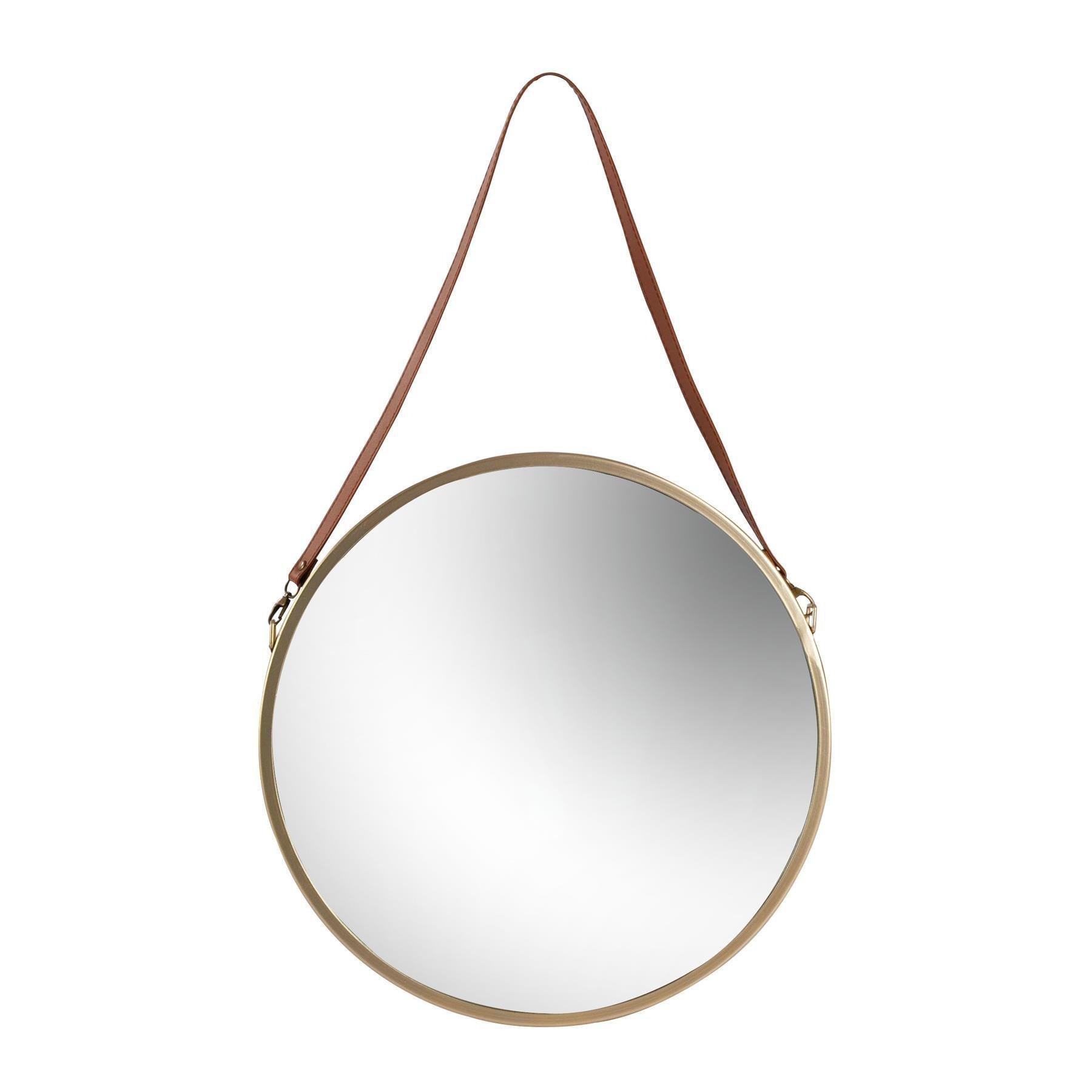40cm Round Metal Frame Hanging Mirror on Strap Gold by Debenhams ...