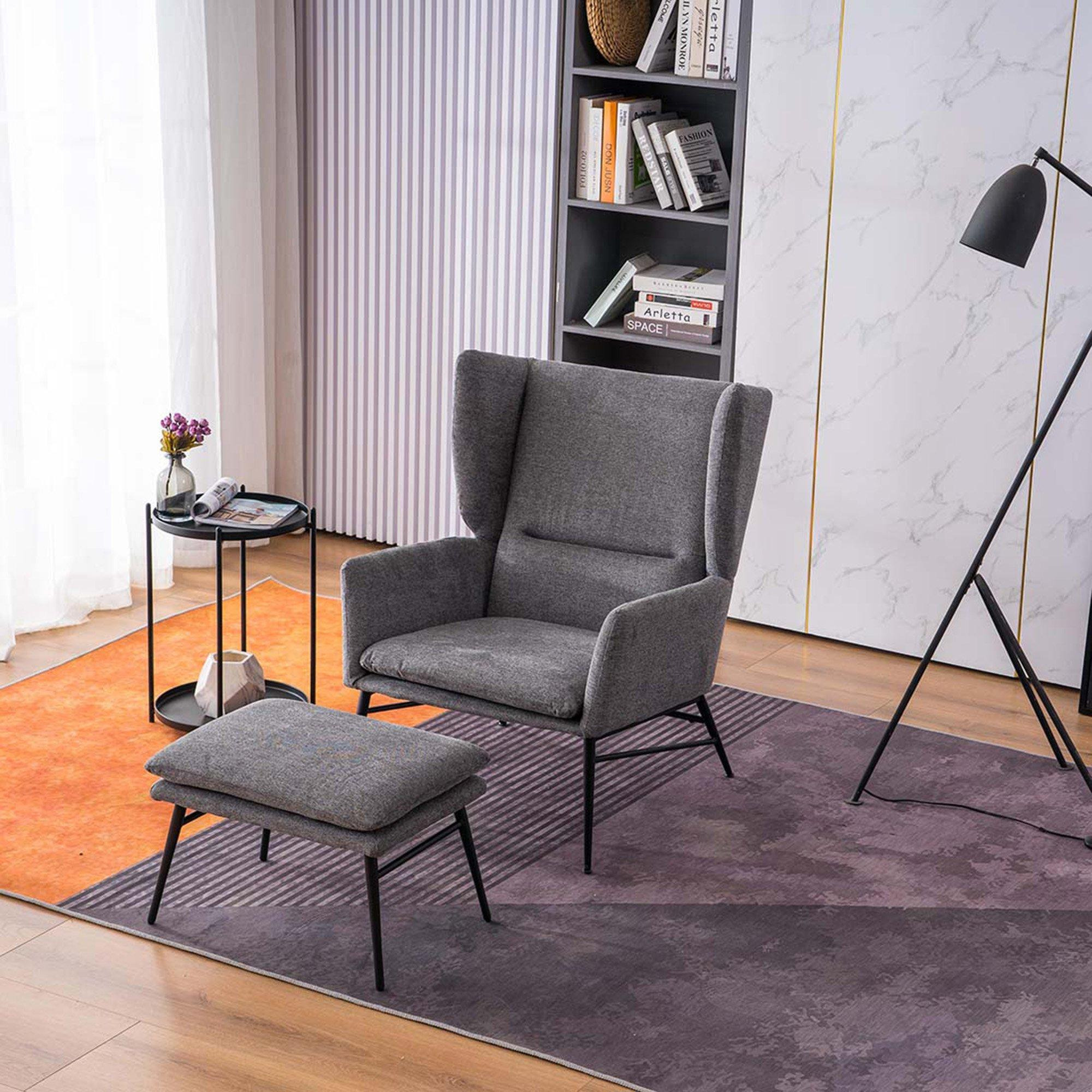 Clara Wing Back Fabric Occasional Modern Accent Armchair w Footstool by ...