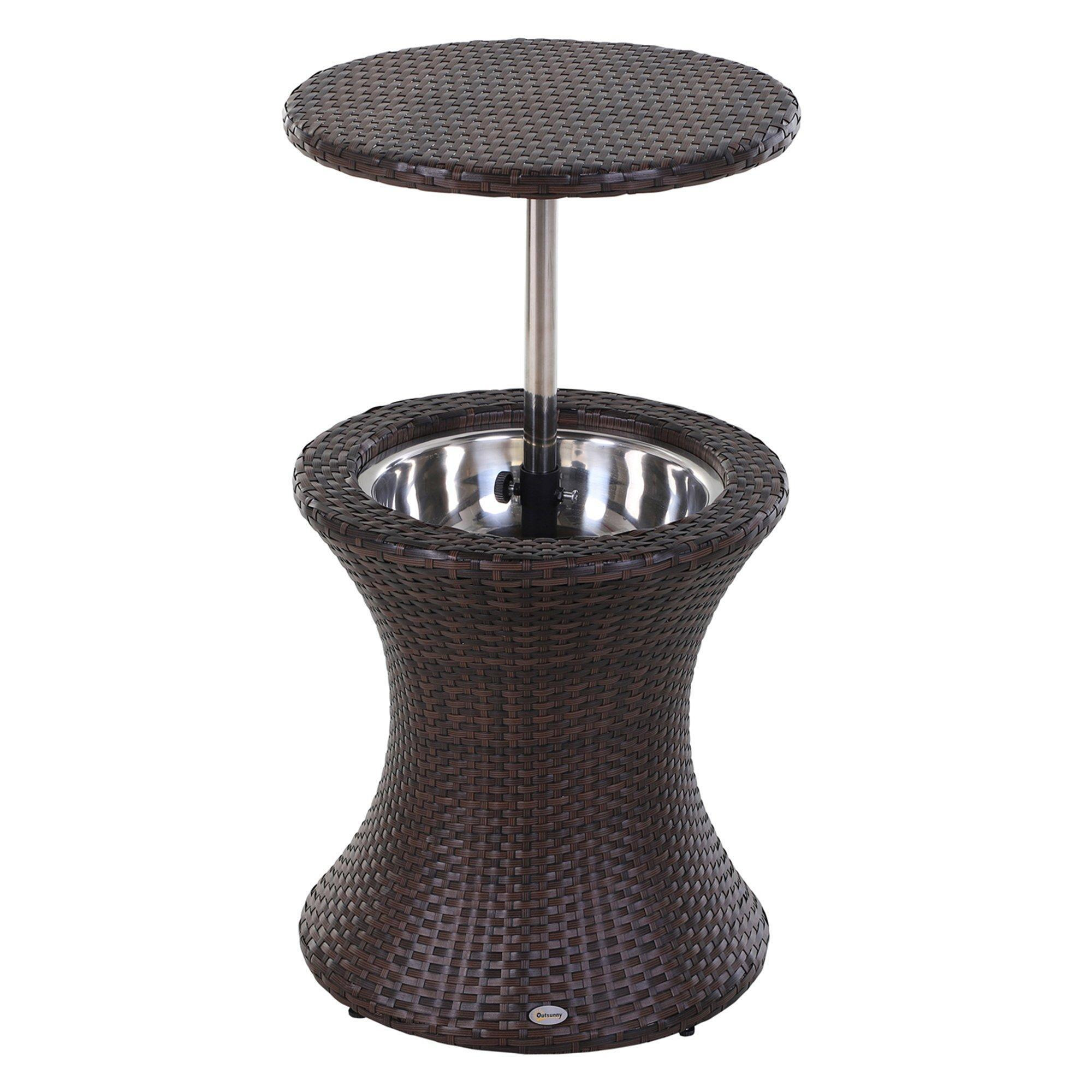 Rattan Ice Bucket Activity Bar Cooler Table Beer Brown Outdoor Patio ...