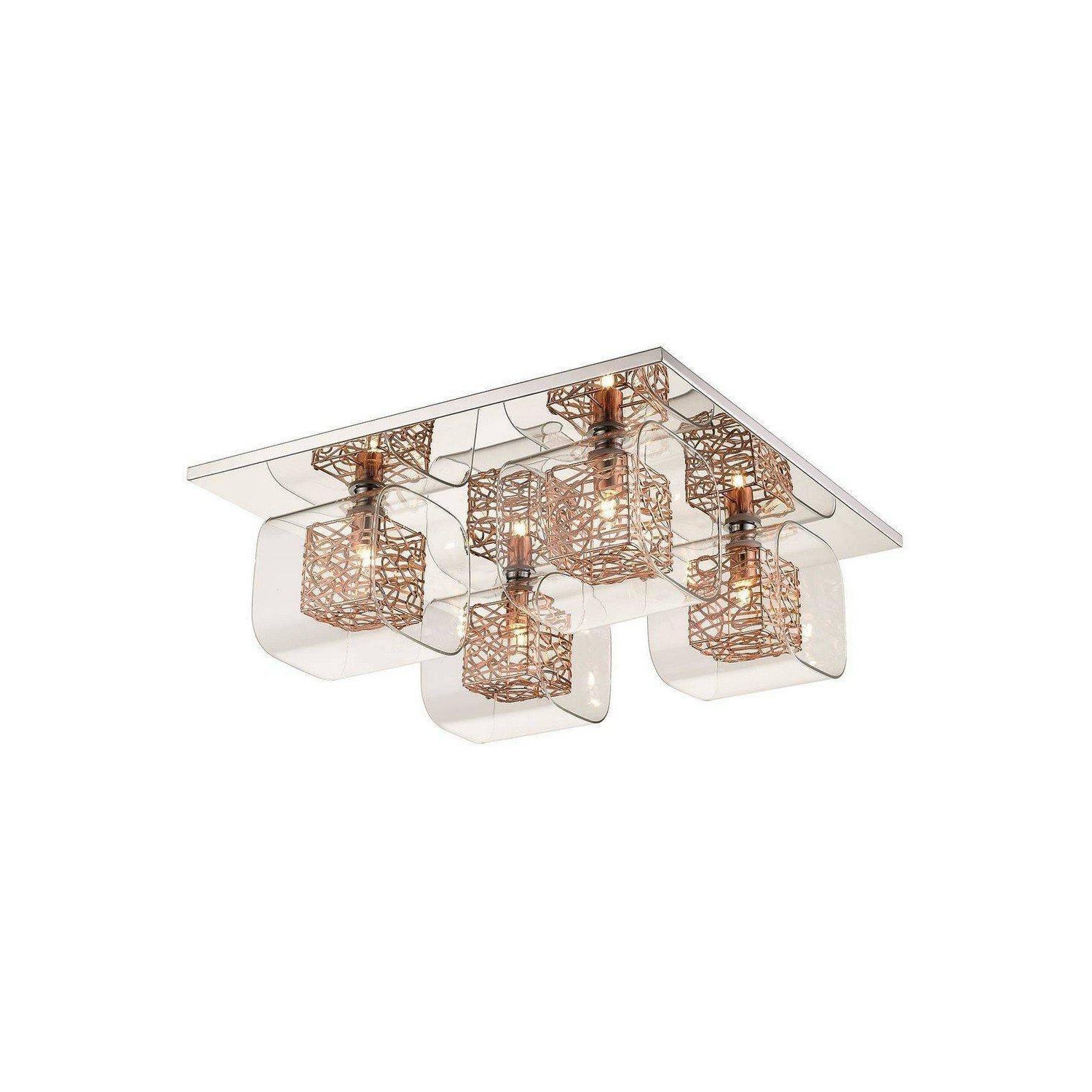 Spring 4 Light Flush Ceiling Light Mesh Chrome Copper and Glass G9 by ...
